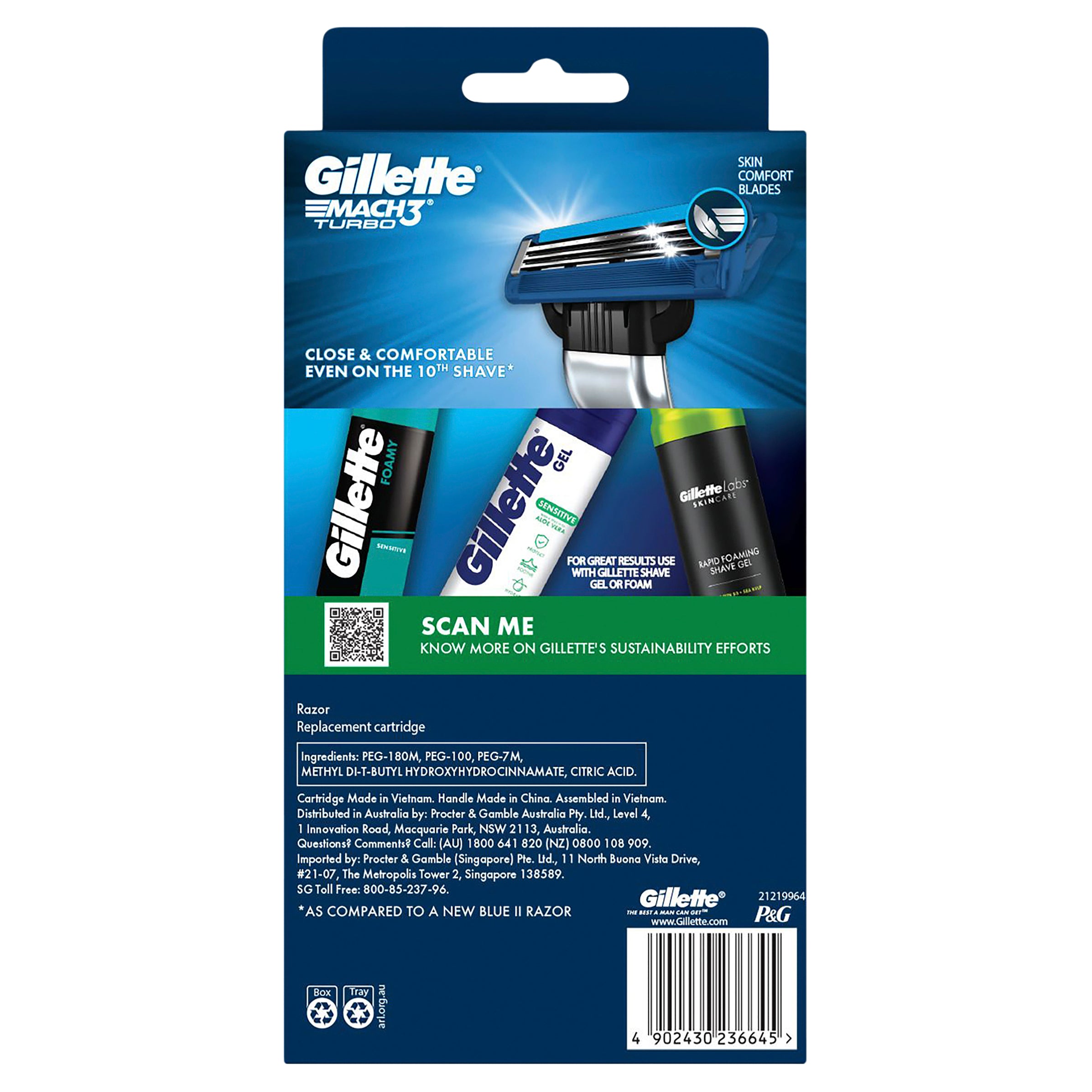 Gillette Mach 3 Turbo 3D Manual Razor and 2 Blades — Giant Chemist ...
